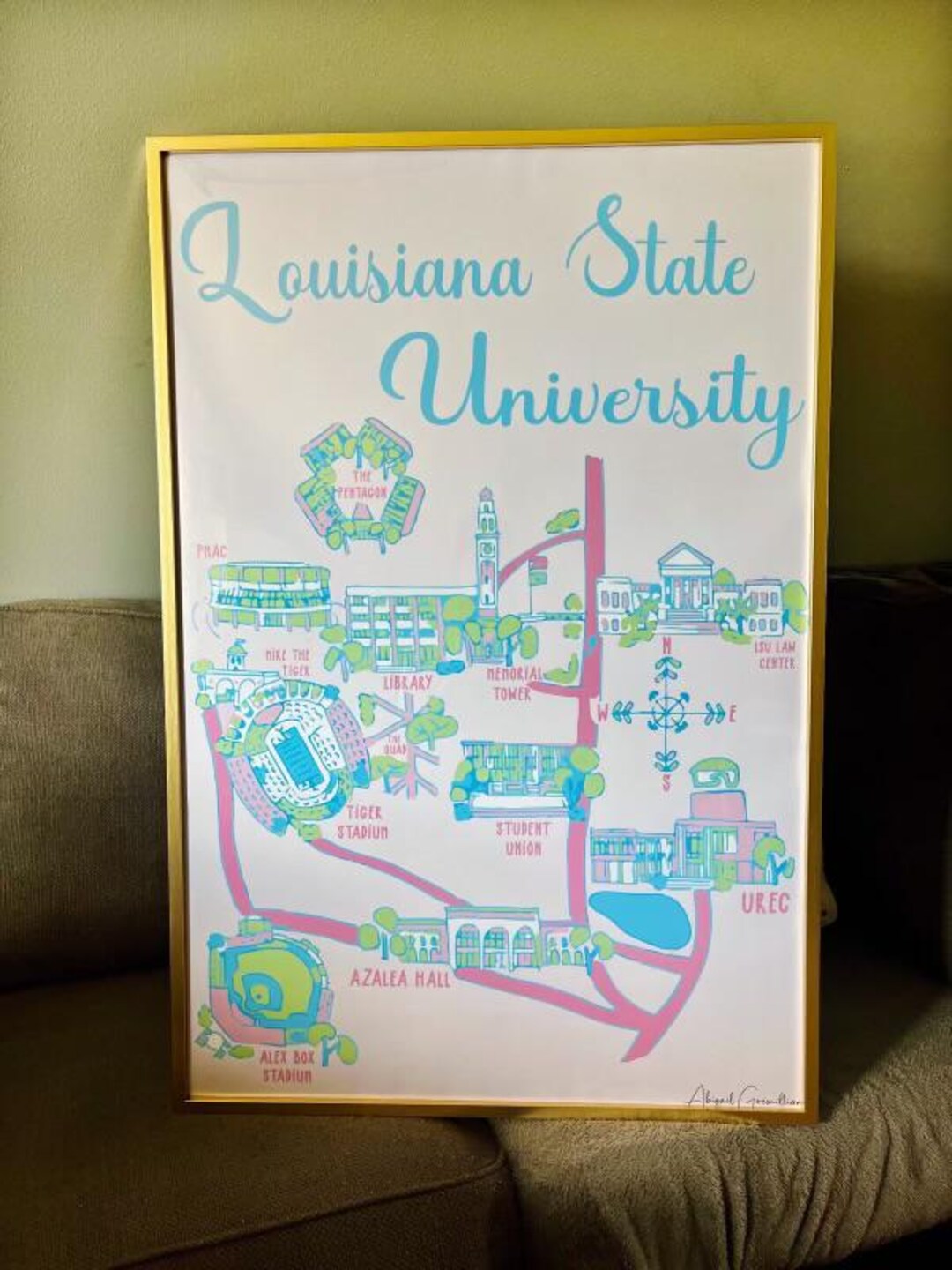 LSU Campus Matte Vertical Poster, Cute Girly Room Dorm Art, Custom Made ...