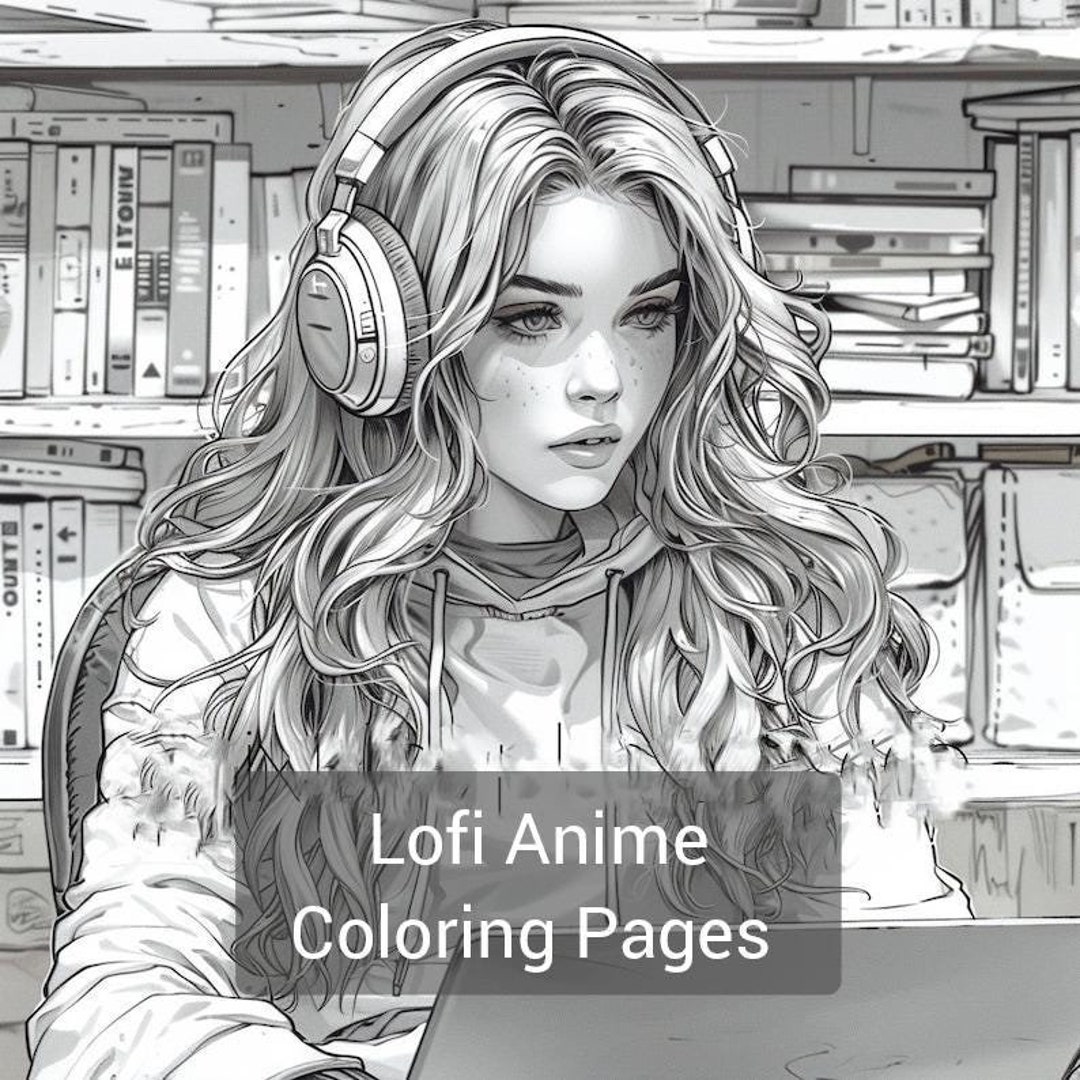 21 Lofi Aesthetic Digital Anime Coloring Page Relaxation Mindfulness ...