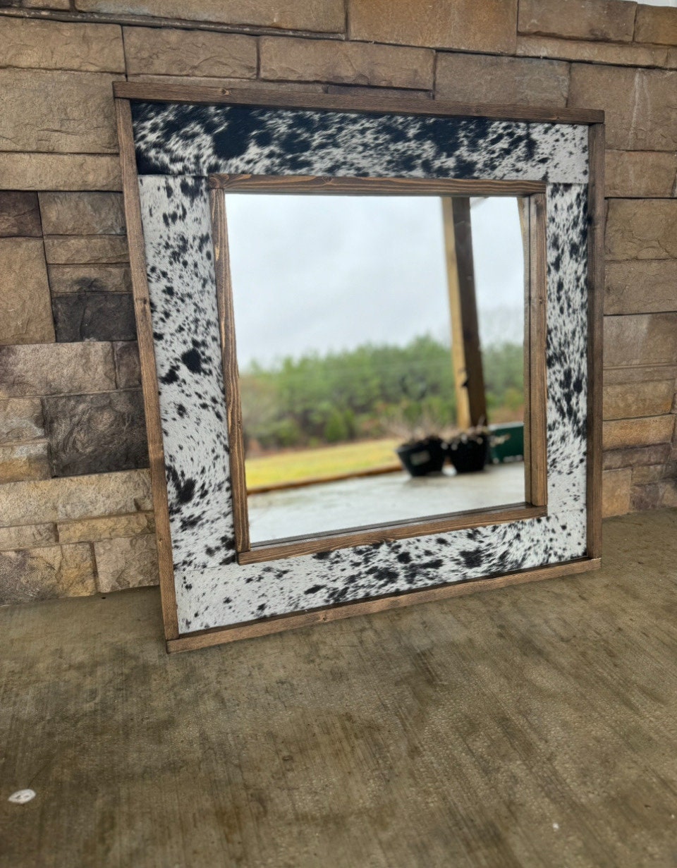 Custom Cowhide Mirror Rustic Western Unique Farmhouse Cow Hide Wall ...