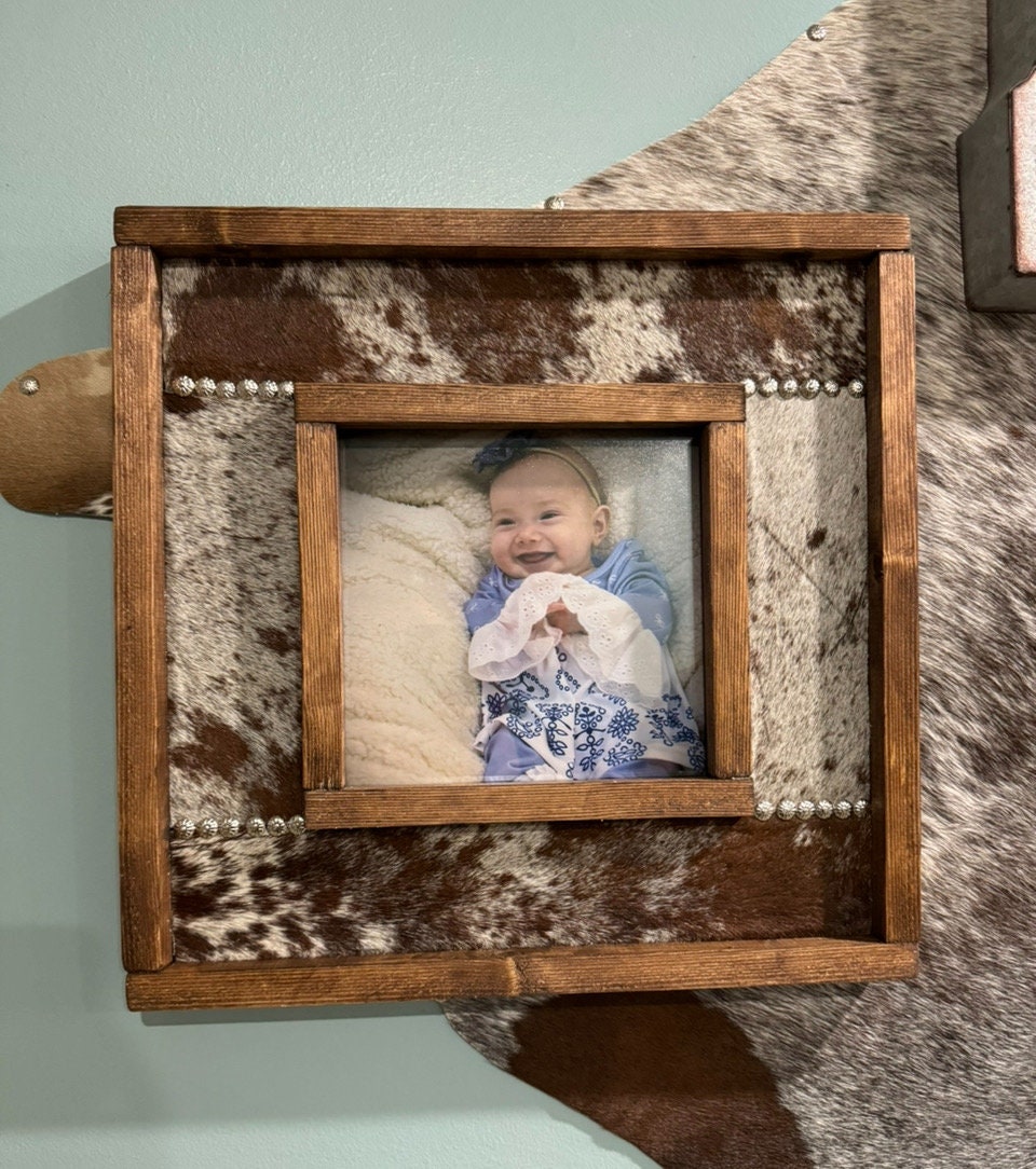 Custom Cowhide Picture Frame Rustic Western Unique Farmhouse Cow Hide ...