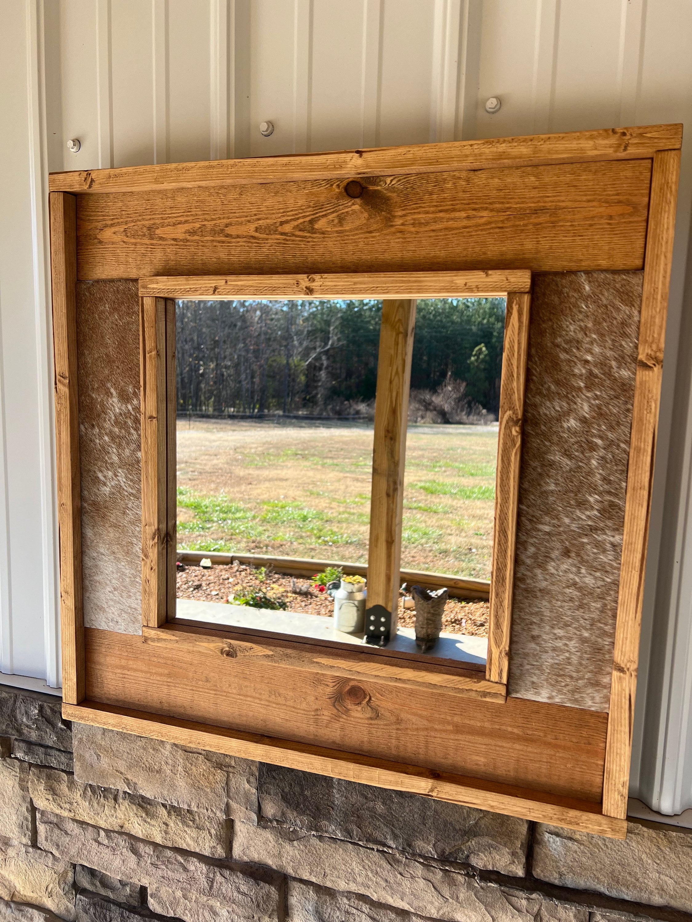 Custom Cowhide Mirror Rustic Western Unique Farmhouse Cow Hide Wall ...
