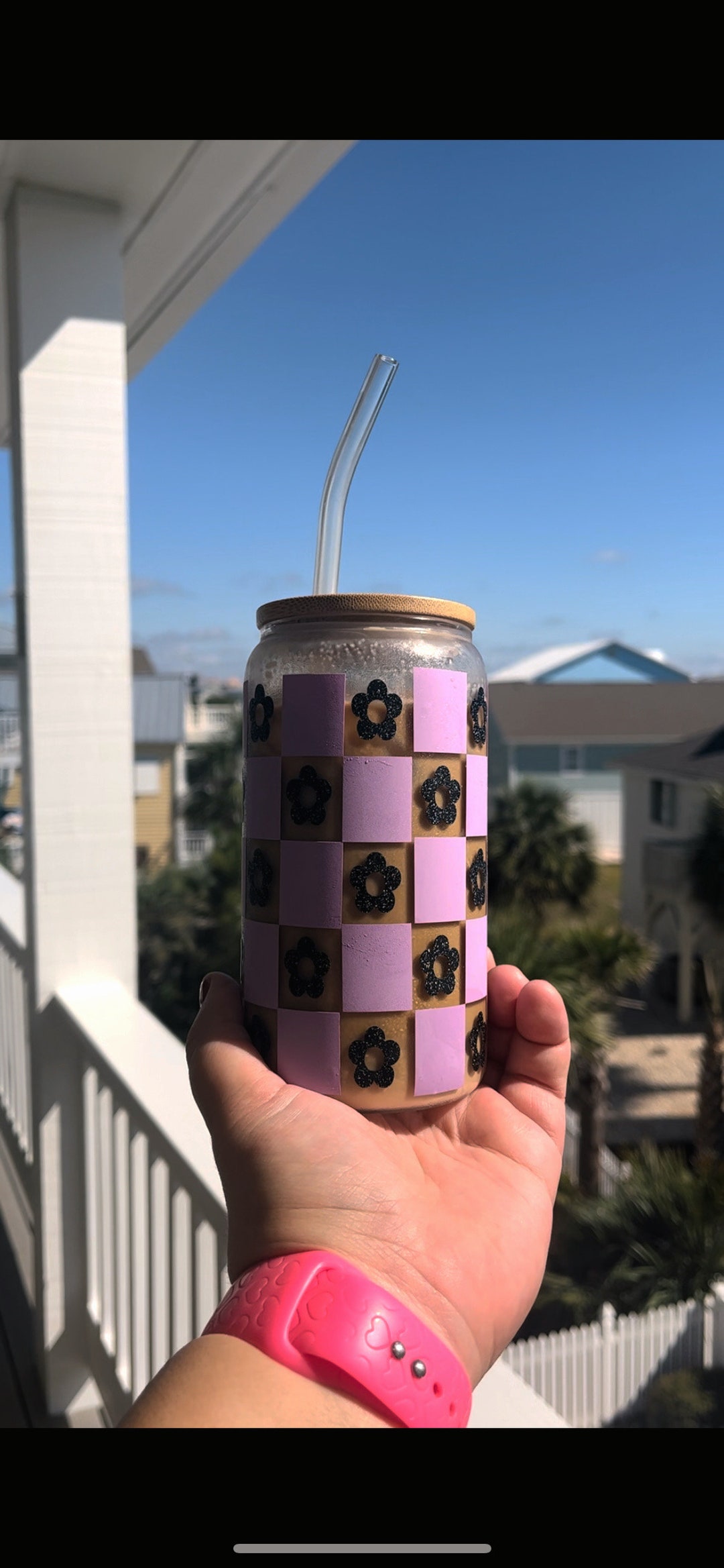 Purple Checkered Cup | Beer Can Glass | Cup | Iced Coffee Glass With ...