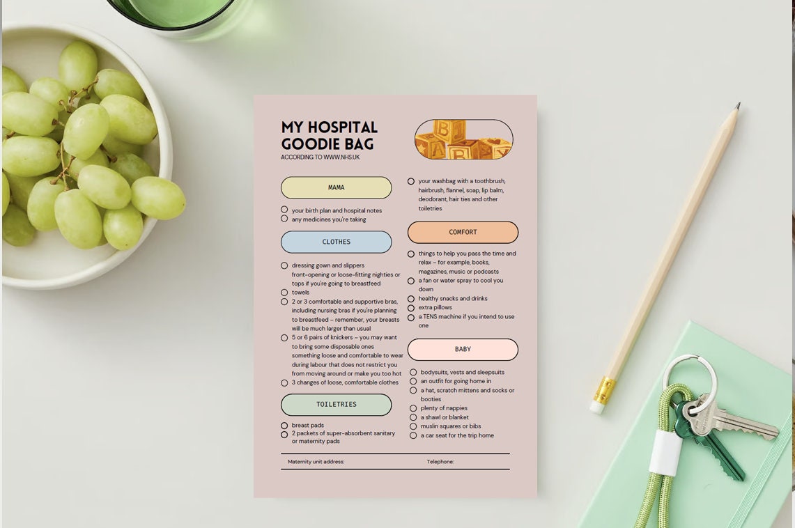 My Hospital Goodie Bag - NHS Checklist of What to Pack for Giving Birth ...