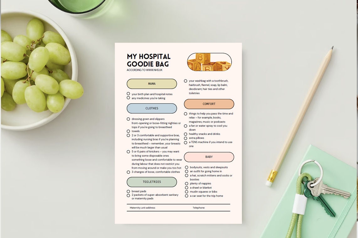 My Hospital Goodie Bag - NHS Checklist of What to Pack for Giving Birth ...