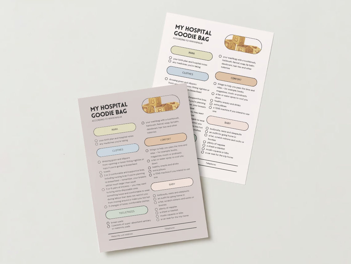 My Hospital Goodie Bag - NHS Checklist of What to Pack for Giving Birth ...