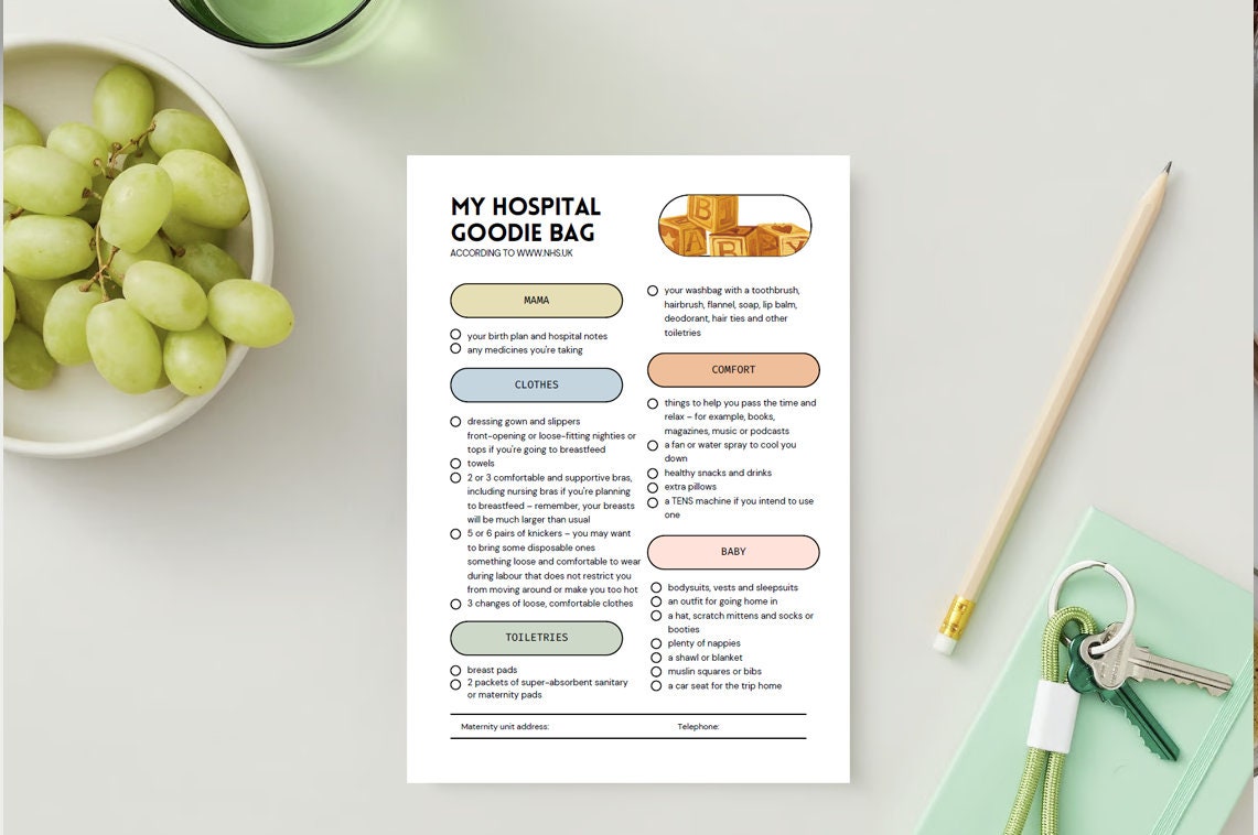 My Hospital Goodie Bag - NHS Checklist of What to Pack for Giving Birth ...