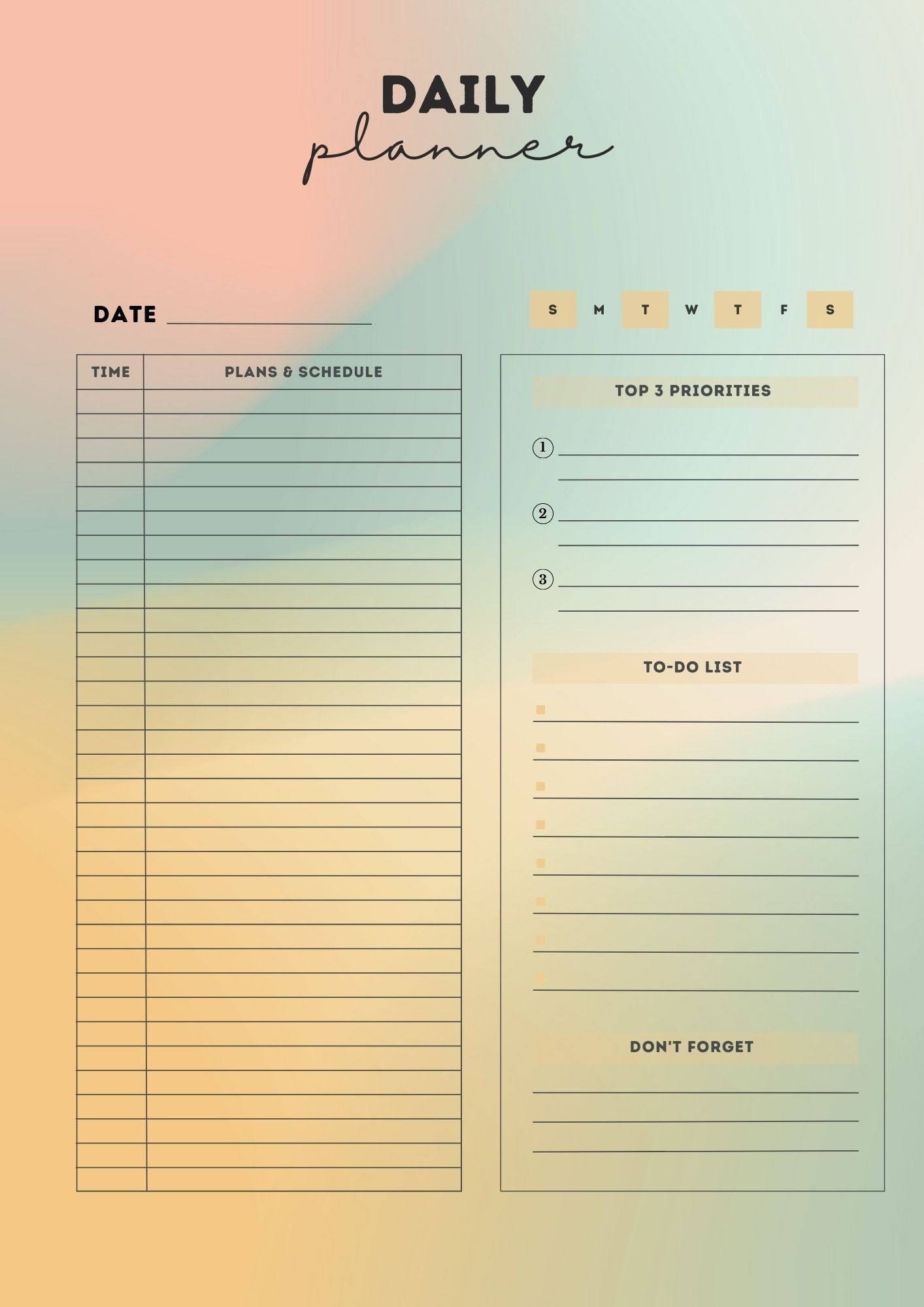 Daily Planner: Printable Daily Planning Sheet - Etsy