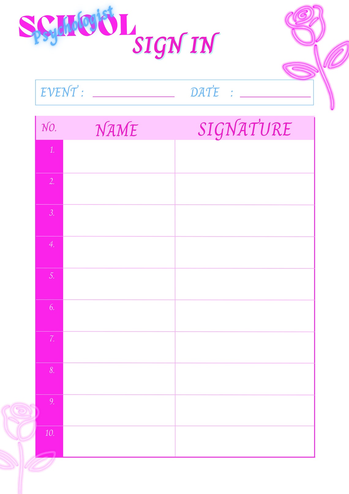 School Psychologist Sign-in Sheet - Etsy