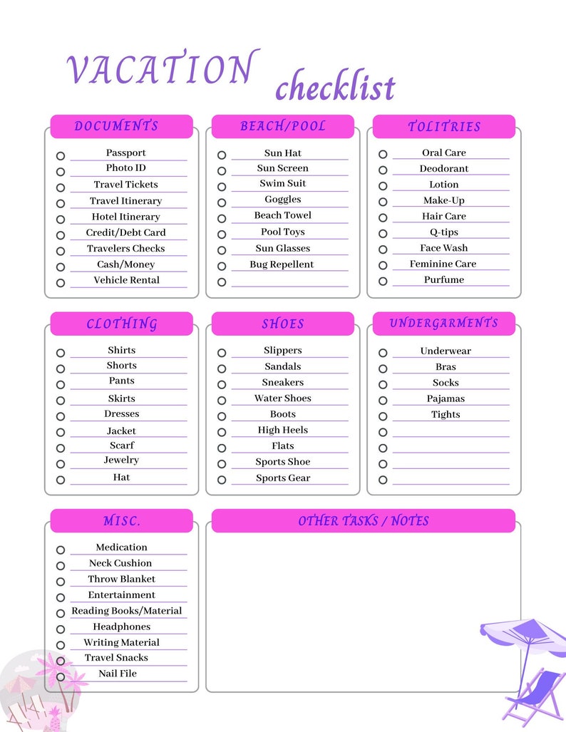 Vacation & Pre-vacation Checklist - Etsy