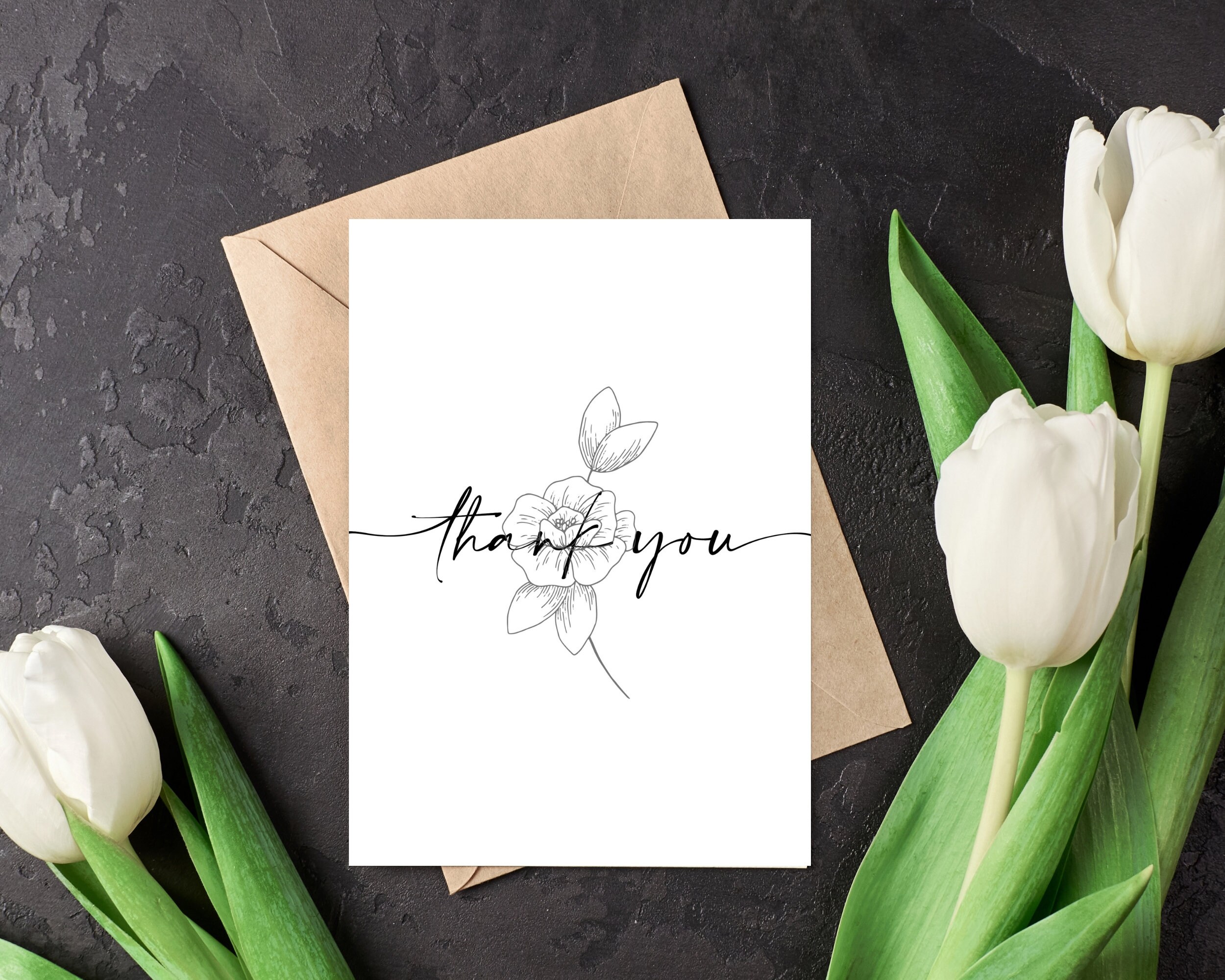 Printable Flower Line Art Thank You Card Aesthetic and - Etsy