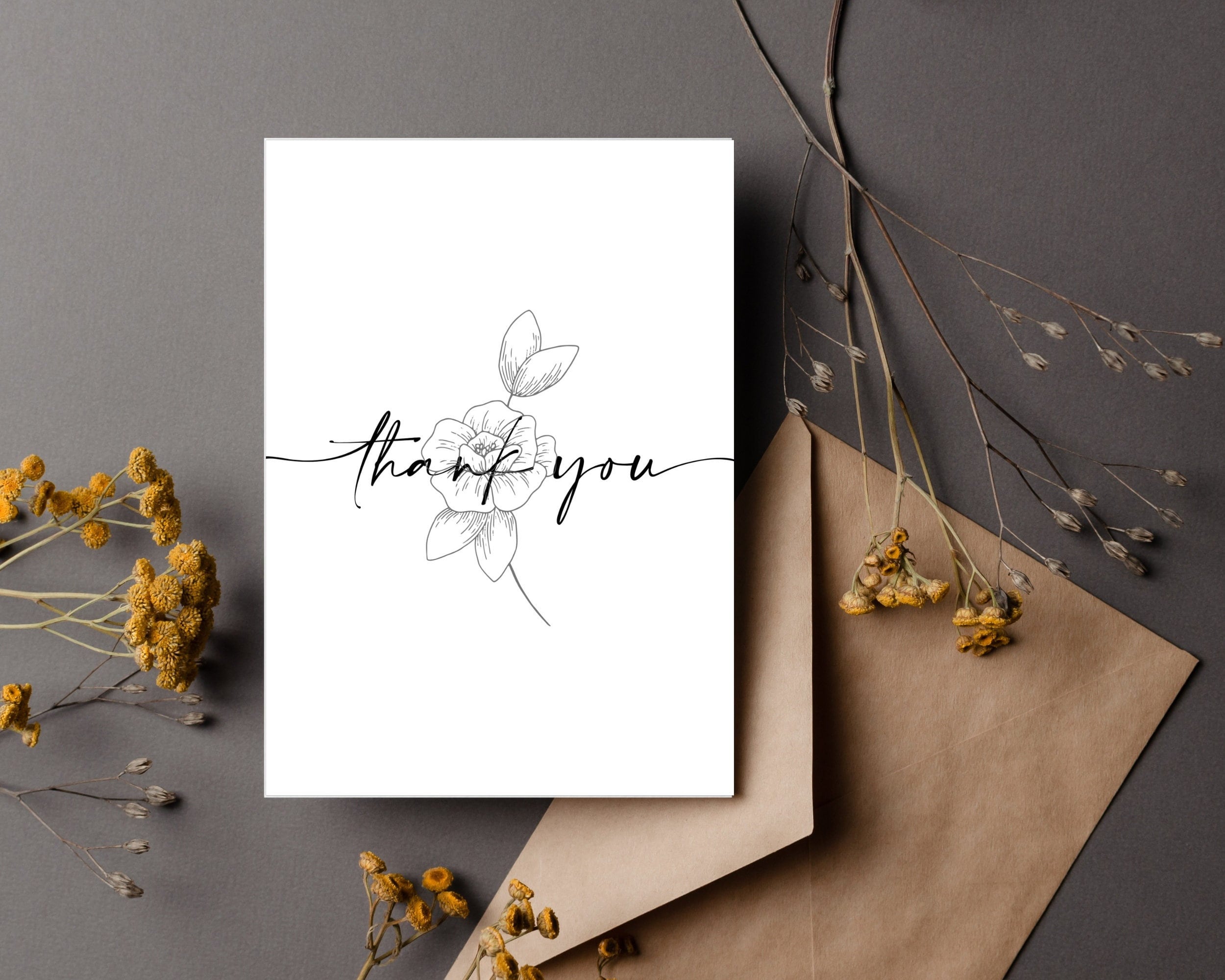 Printable Flower Line Art Thank You Card Aesthetic and - Etsy