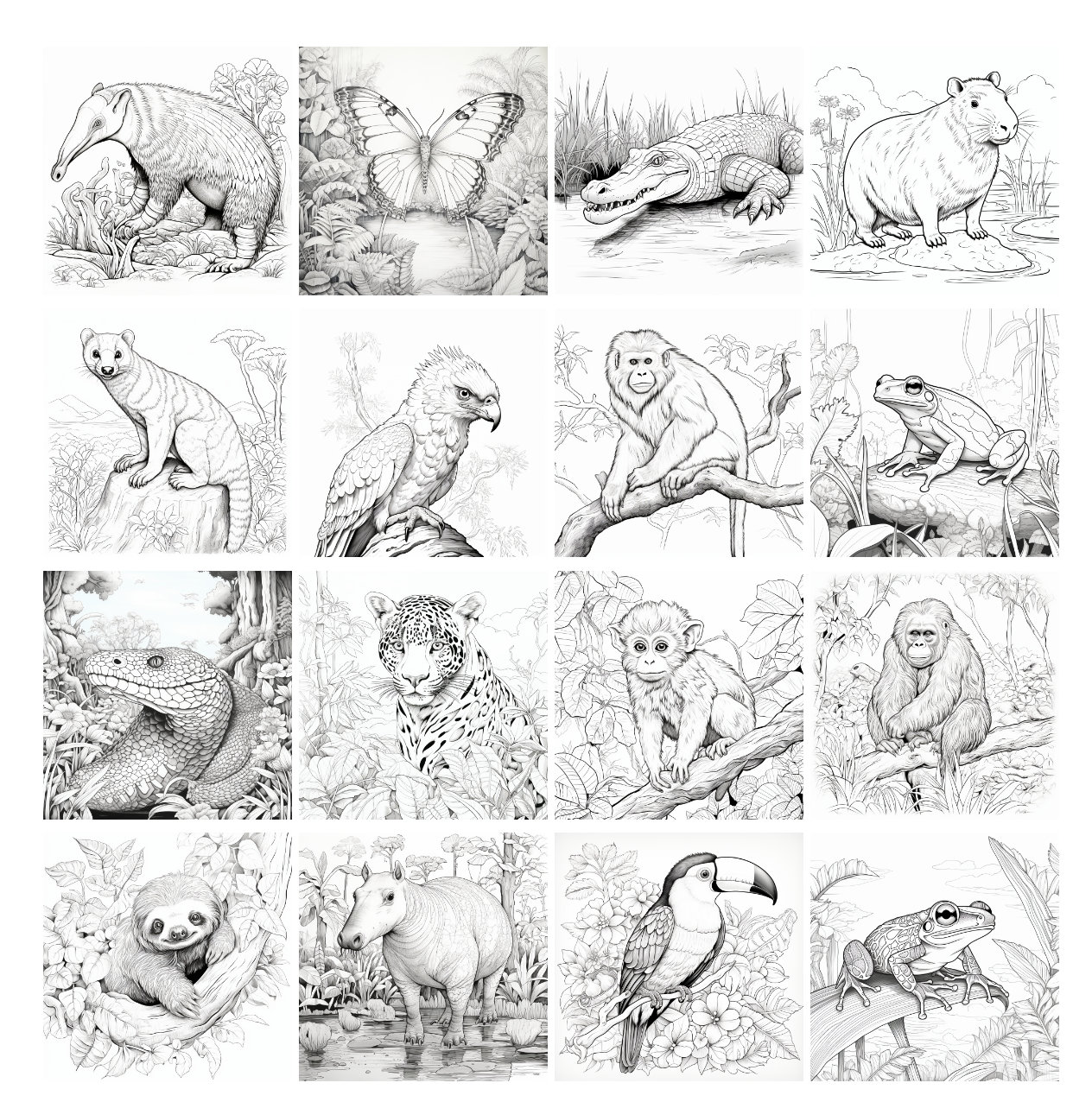 Rainforest Animals Coloring Pages - 16 Rainforest Animals - Etsy