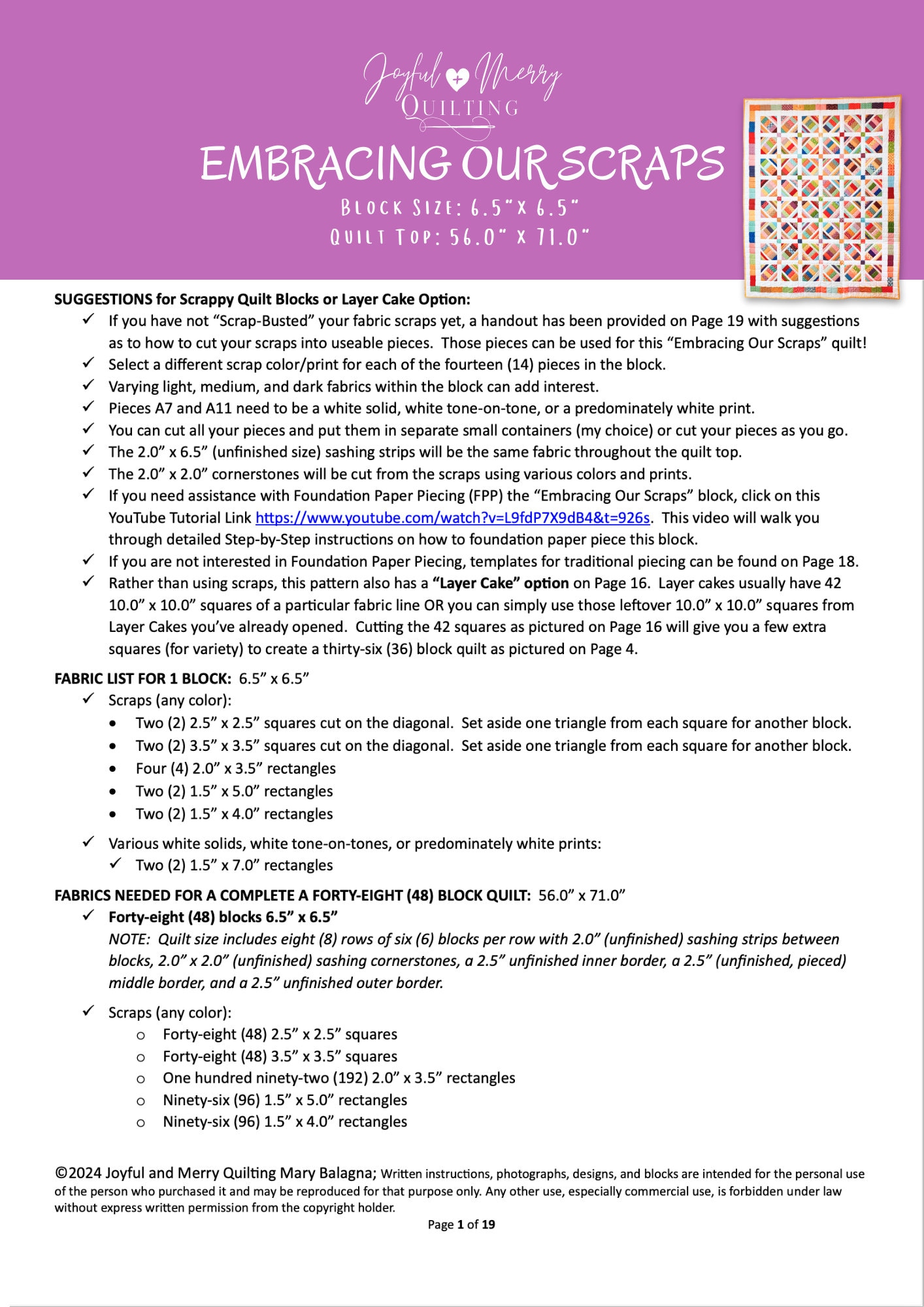 PDF Pattern - Embracing Our Scraps Quilt Pattern - PDF Download - Etsy