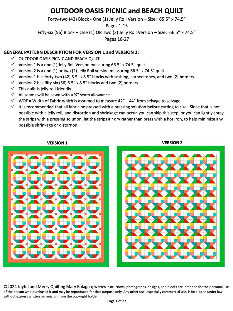 PDF Pattern - Outdoor Oasis Picnic and Beach Quilt Pattern - PDF ...