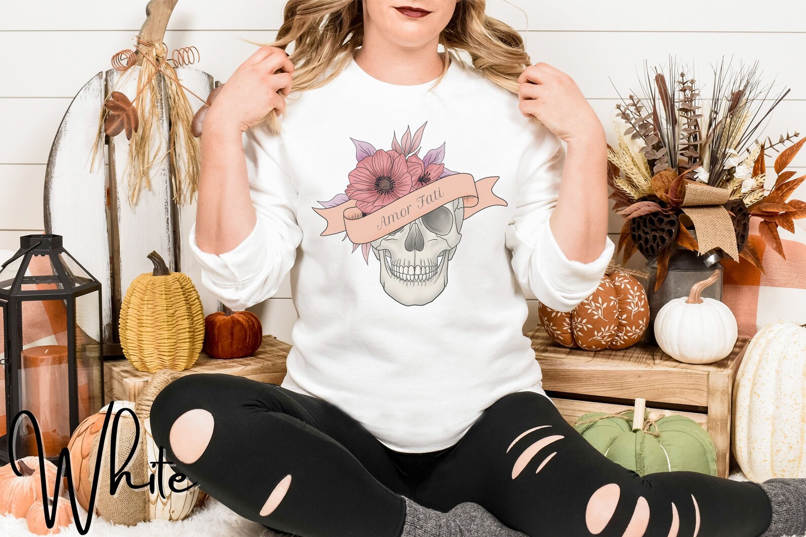 Amor Fati Stoicism Shirt, Skull and Flowers Sweatshirt, Pull Over for ...