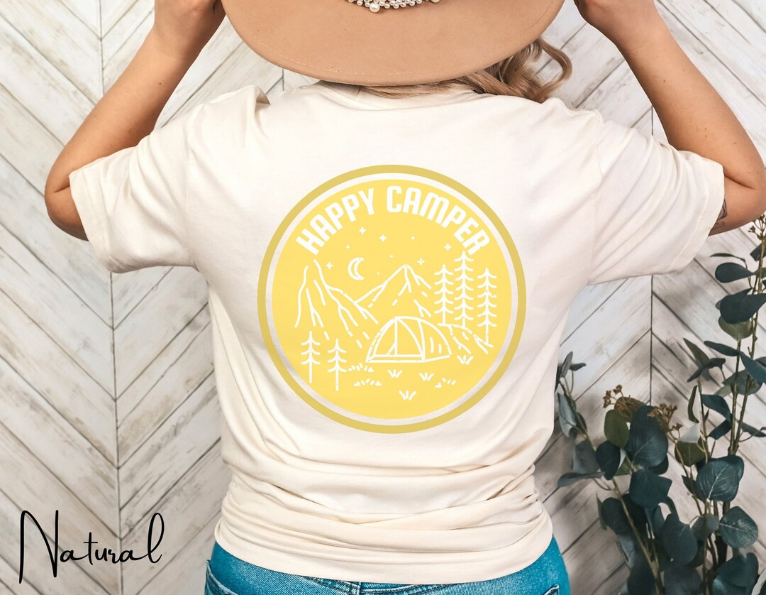 Happy Camper Shirt – Retro Campfire Badge Tee | Outdoor Adventure Shirt | Summer Hiking T-shirt ...