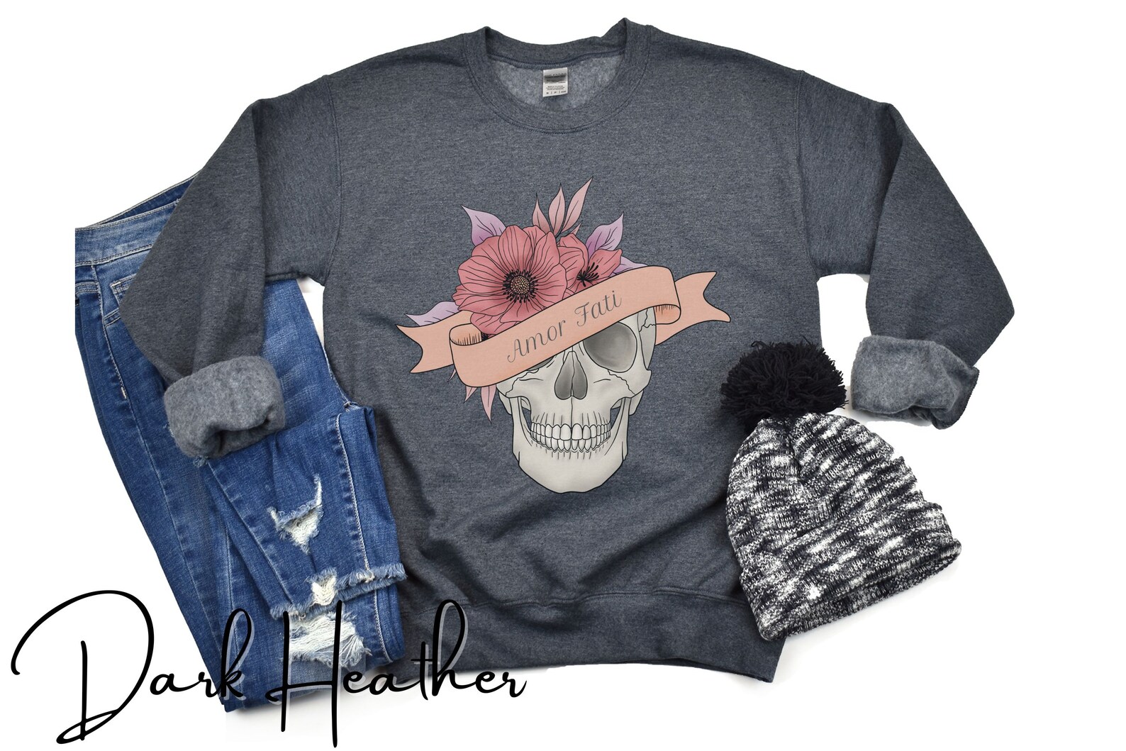 Amor Fati Stoicism Shirt, Skull and Flowers Sweatshirt, Pull Over for ...