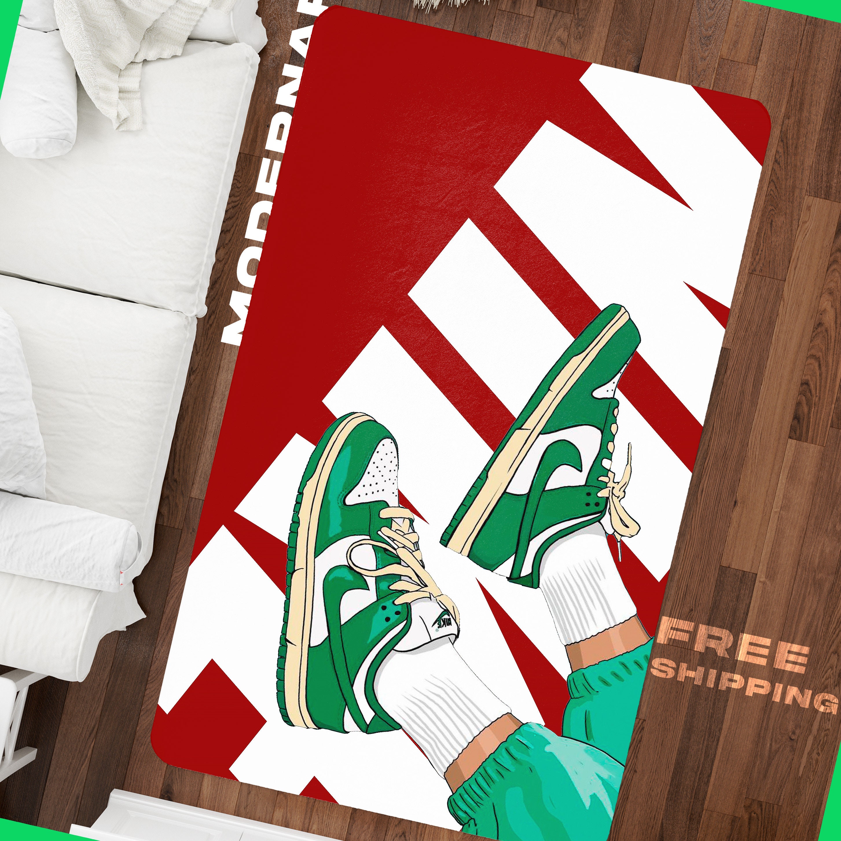 Red Sneakerhead Rug, Sneaker Design Rug, Sneaker Cabinet Rug, Hypebeast ...