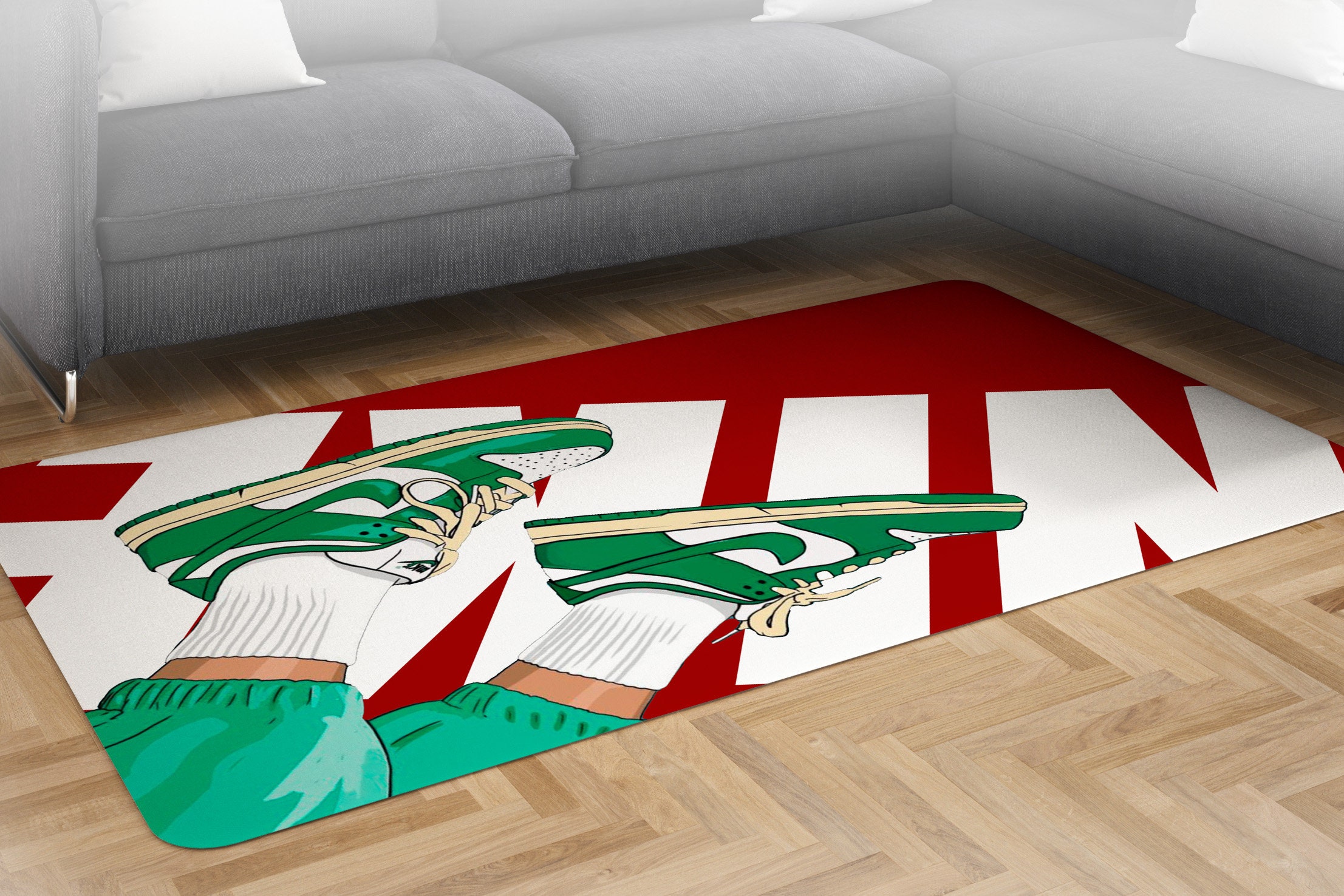 Red Sneakerhead Rug, Sneaker Design Rug, Sneaker Cabinet Rug, Hypebeast ...