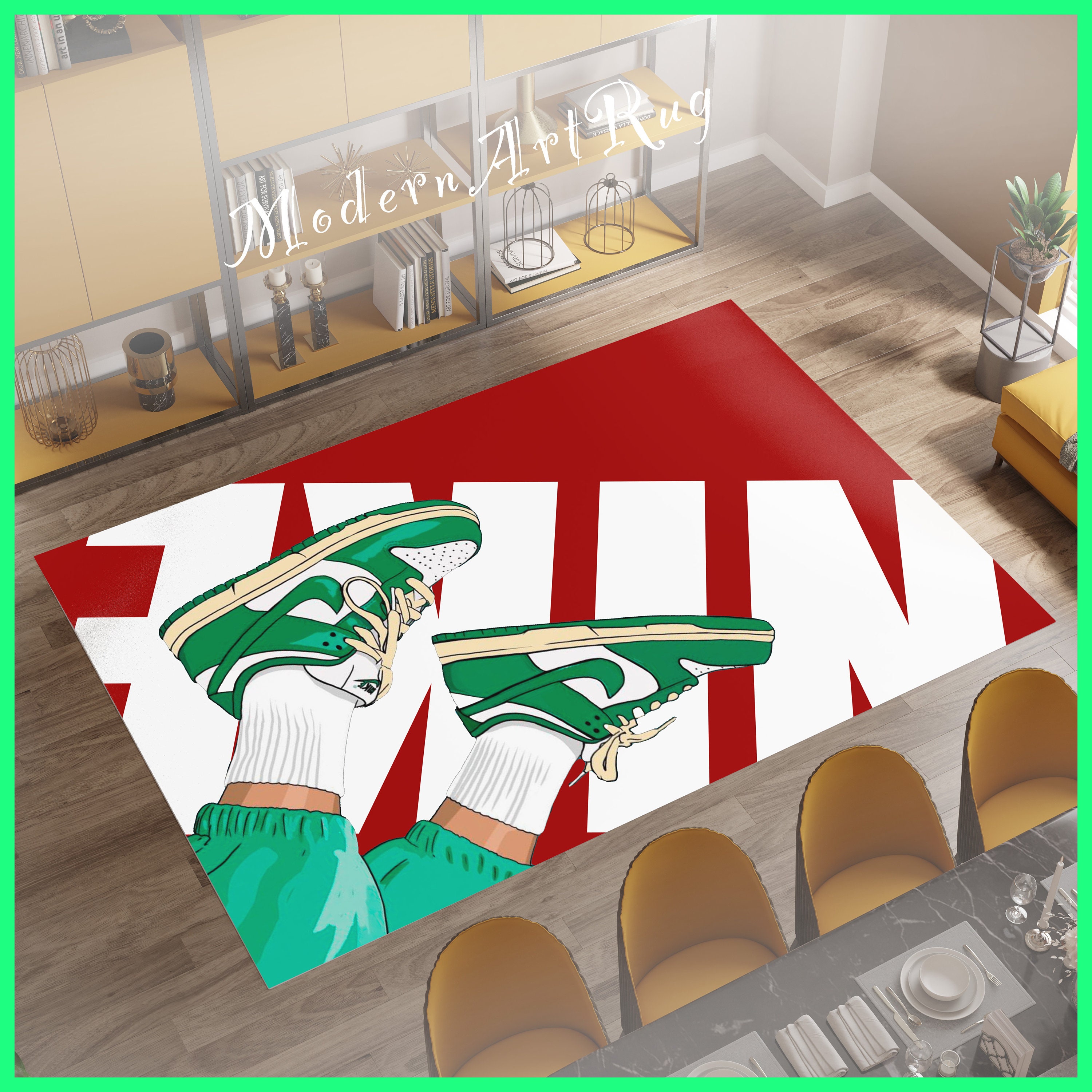 Red Sneakerhead Rug, Sneaker Design Rug, Sneaker Cabinet Rug, Hypebeast ...