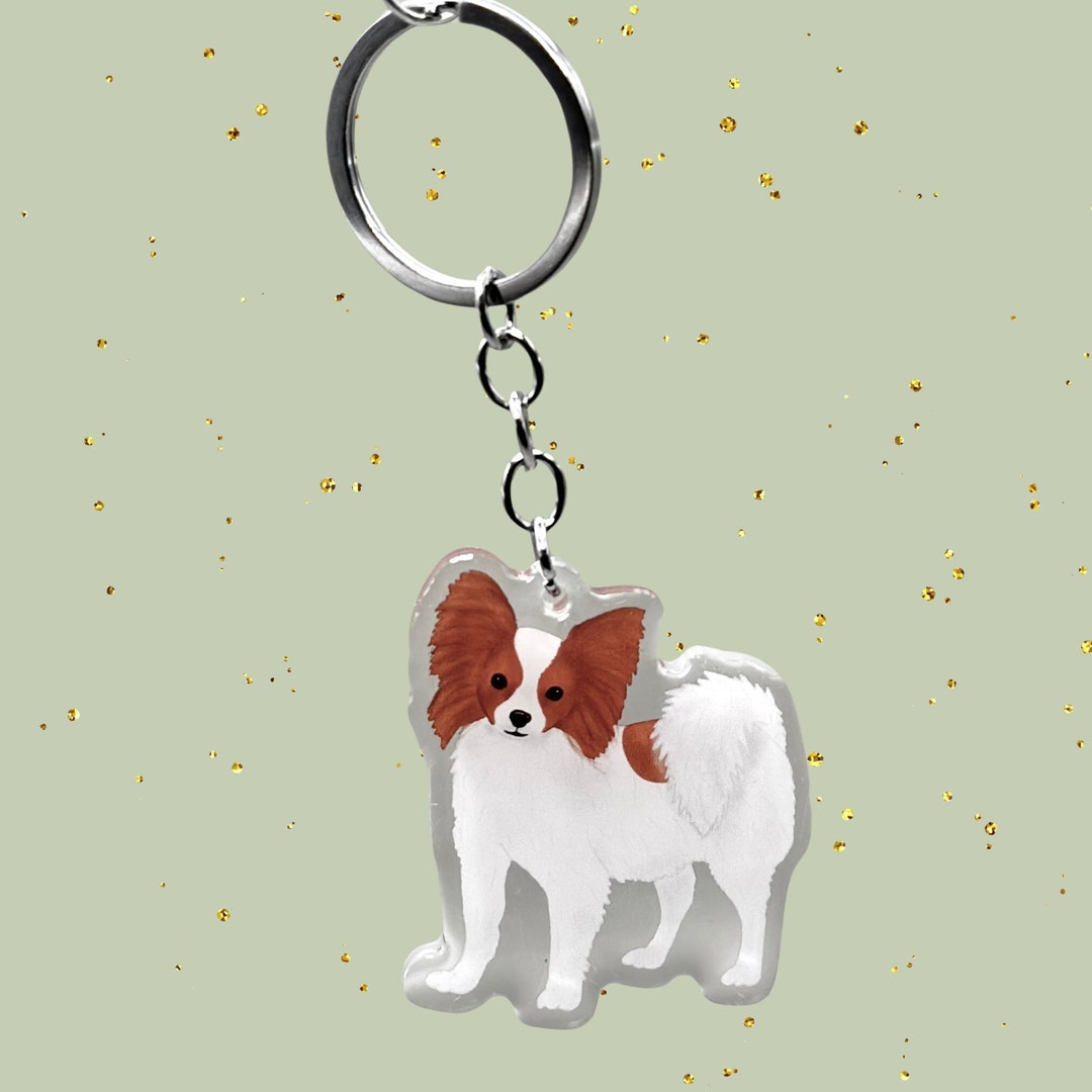 Red / Brown & White Papillon Keychains | Dog Breed Acrylic Keychains ...