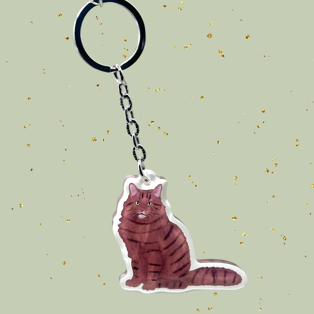 Longhaired Brown Tabby Cat Keychains | Cat Acrylic Keychains | Original ...
