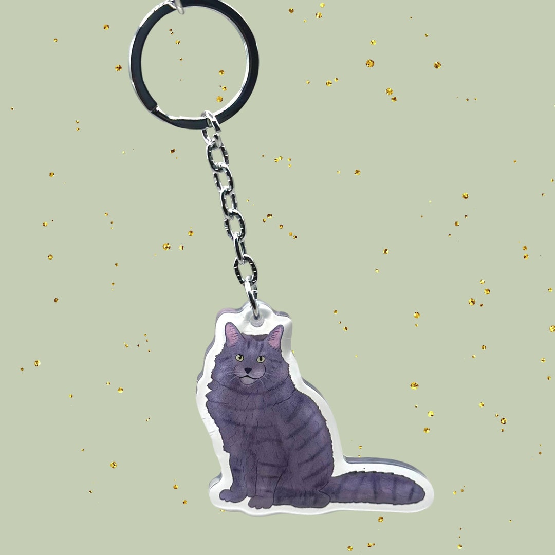 Longhaired Gray Tabby Cat Keychains | Cat Acrylic Keychains | Original ...