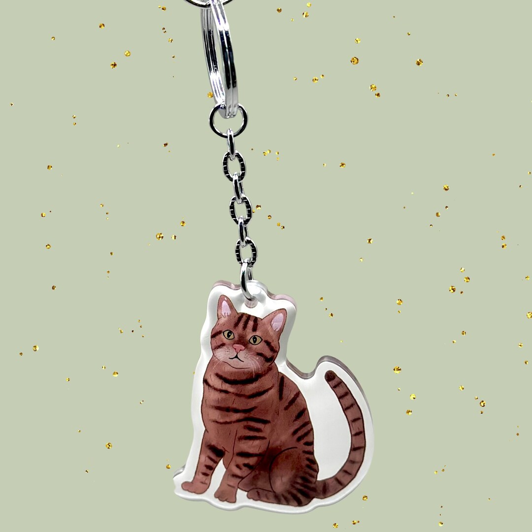 Brown Tabby Cat Keychains | Tabby Cat Acrylic Keychains | Original Hand ...