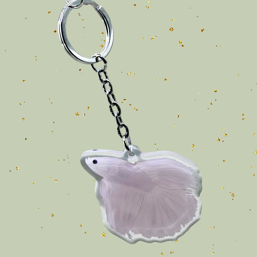 White Betta Fish Keychains | Halfmoon Fighting Fish Acrylic Keychains ...