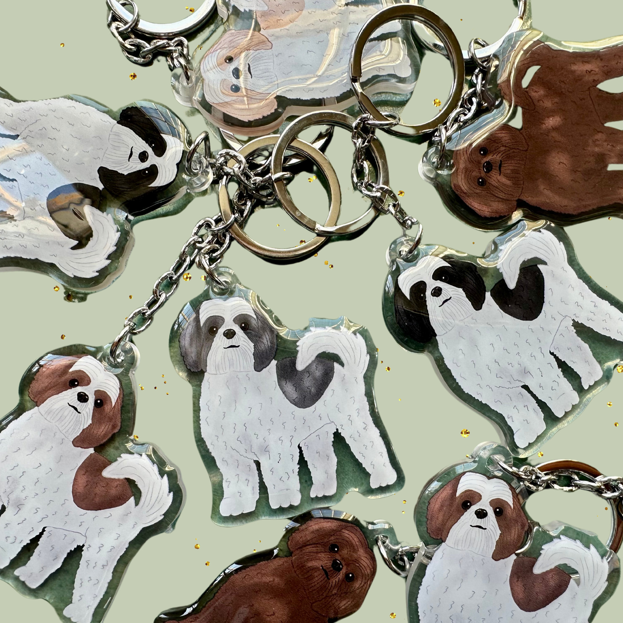 Blonde & White Shih Tzu Keychains Dog Breed Acrylic Keychains Original ...