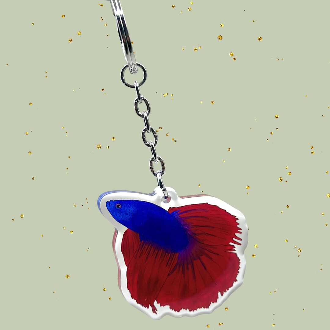 Red & Blue Betta Fish Keychains | Halfmoon Fighting Fish Acrylic | Hand ...