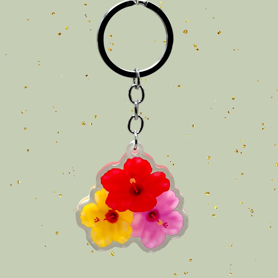 Hibiscus Keychains | Hawaiian Flowers | Cute Art Charm | Tropical ...