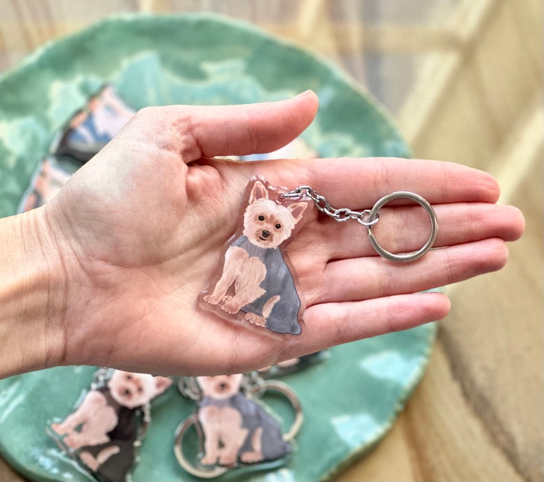 Silver Yorkie Yorkshire Terrier Keychains Dog Breed Acrylic Keychains ...