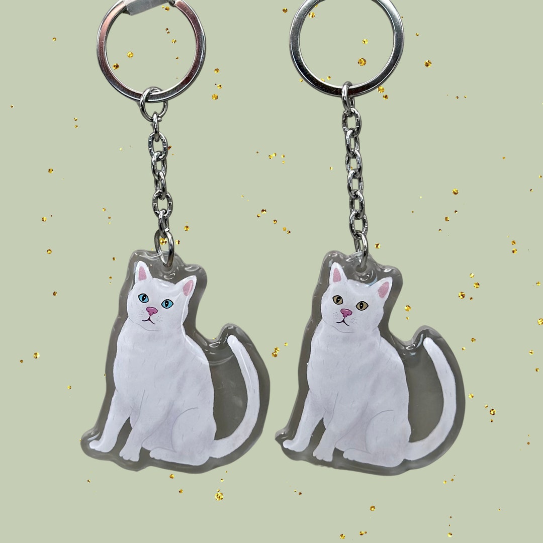 White Shorthaired Cat Keychains | Cat Breed Acrylic Keychains ...