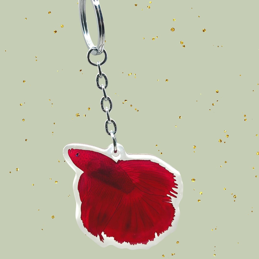 Red Betta Fish Keychains | Halfmoon Fighting Fish Acrylic Keychains ...