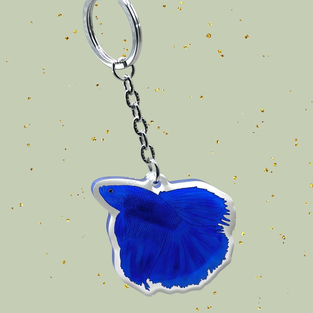 Blue Betta Fish Keychains | Halfmoon Fighting Fish Acrylic Keychains ...