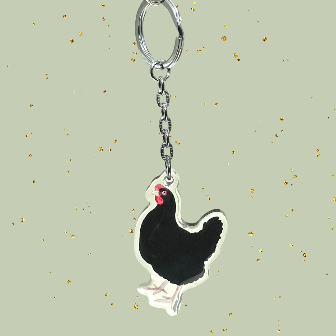 Black Chicken Keychains | Acrylic Cute Charm| Original Art Design | Pet ...