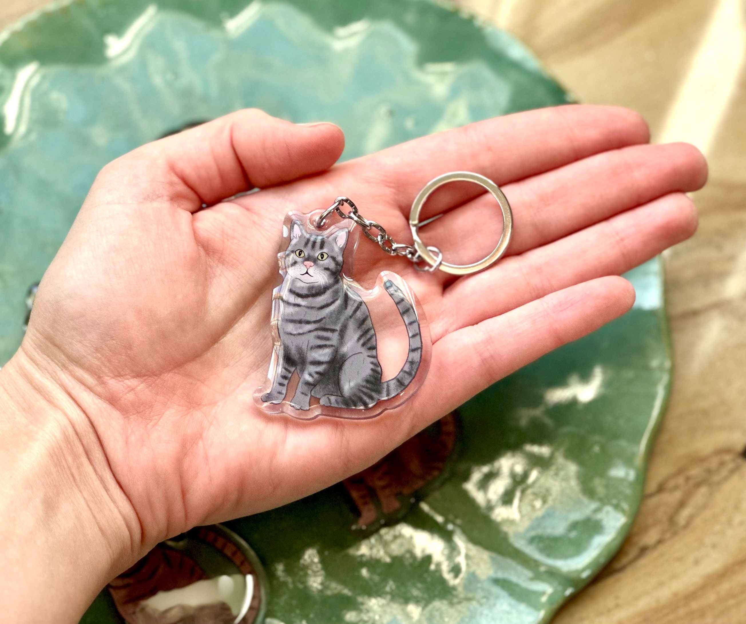 Brown Tabby Cat Keychains Tabby Cat Acrylic Keychains Original Hand ...