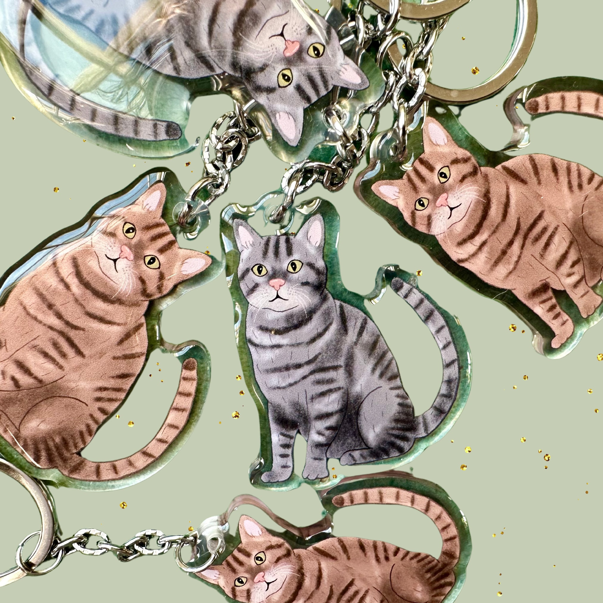 Brown Tabby Cat Keychains Tabby Cat Acrylic Keychains Original Hand ...