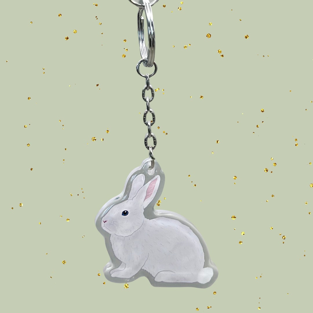 White Dutch Rabbit Keychains | Bunny Acrylic Keychains | Original Hand ...