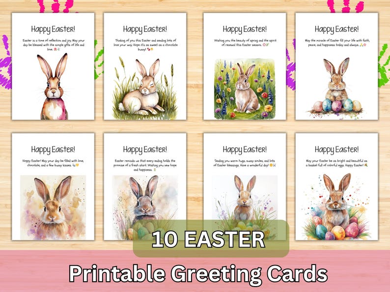 Watercolor Easter Bunny Cards | Printable Greeting Card Set (digital ...