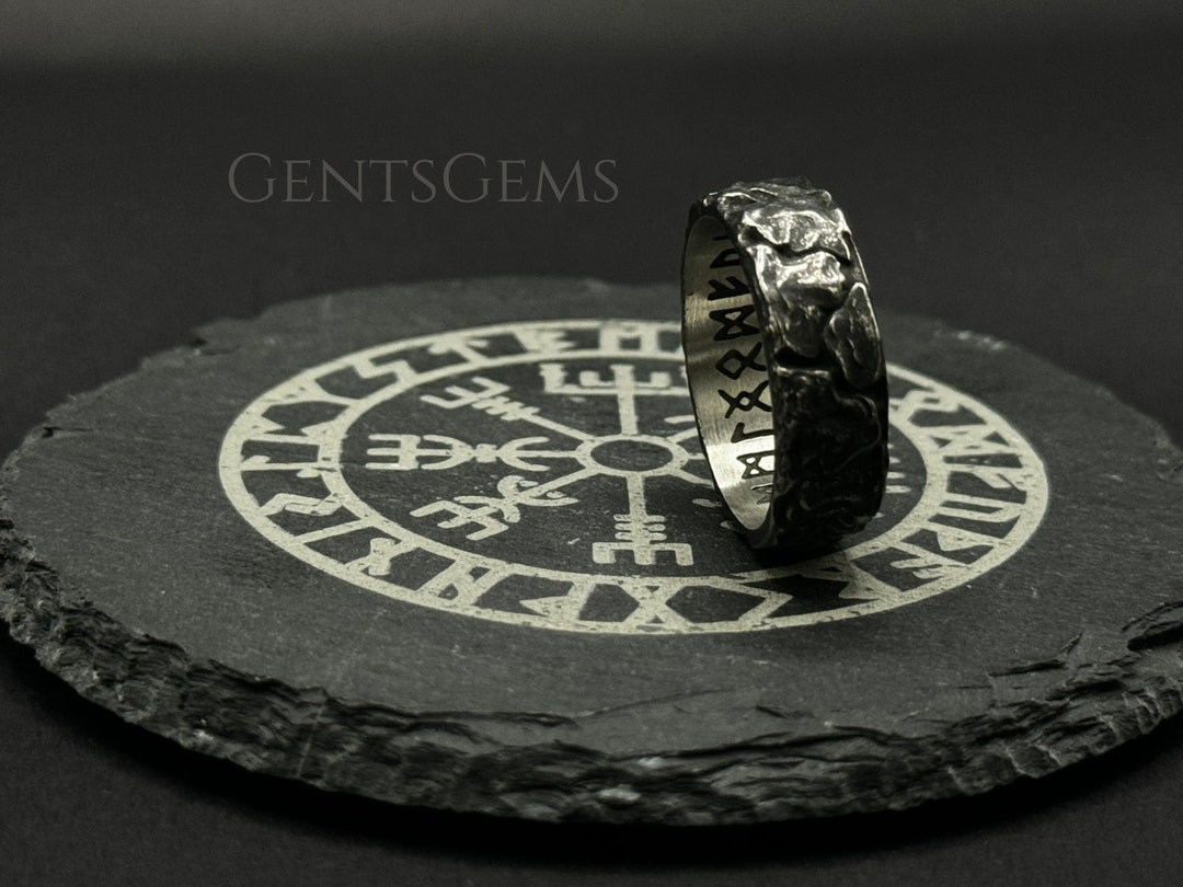 Viking Nordic Rune Etched Ring Rugged Design Nordic - Etsy