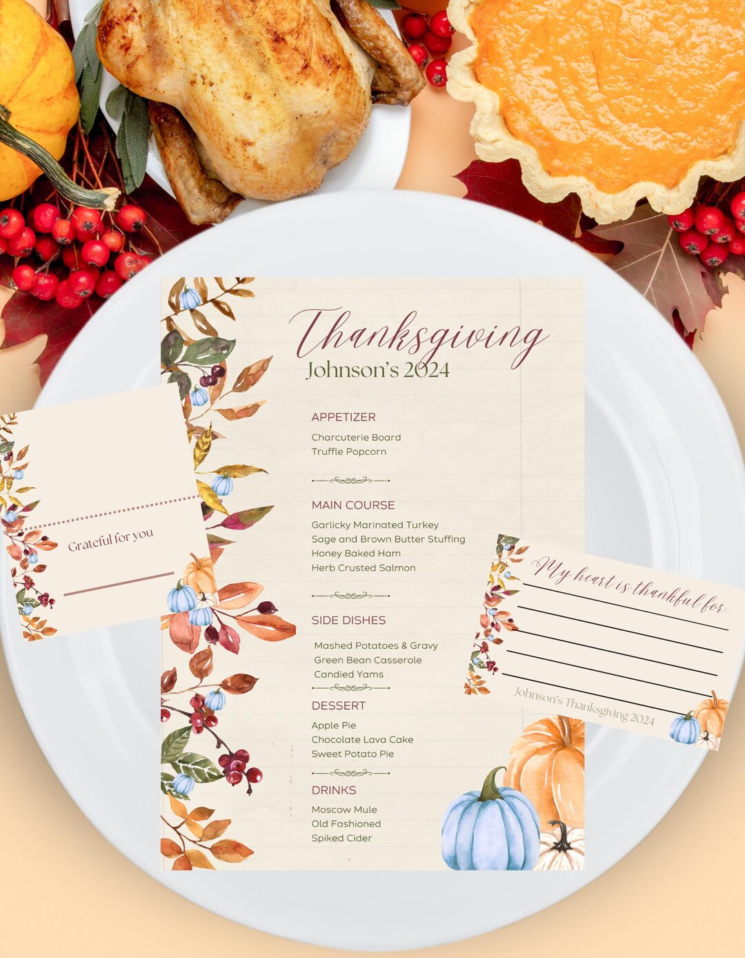 Thanksgiving Menu Template | Children's Placemat | Gratitude Cards and ...