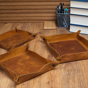 Leather Valet Tray, Handmade Desk Organizer, Personalized Leather Empty ...