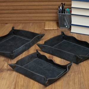 Leather Valet Tray, Handmade Desk Organizer, Personalized Leather Empty ...