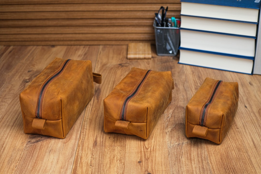 Personalized Leather Dopp Kit, Handcrafted Travel Toiletry Bag ...