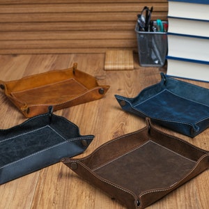 Leather Valet Tray, Handmade Desk Organizer, Personalized Leather Empty ...
