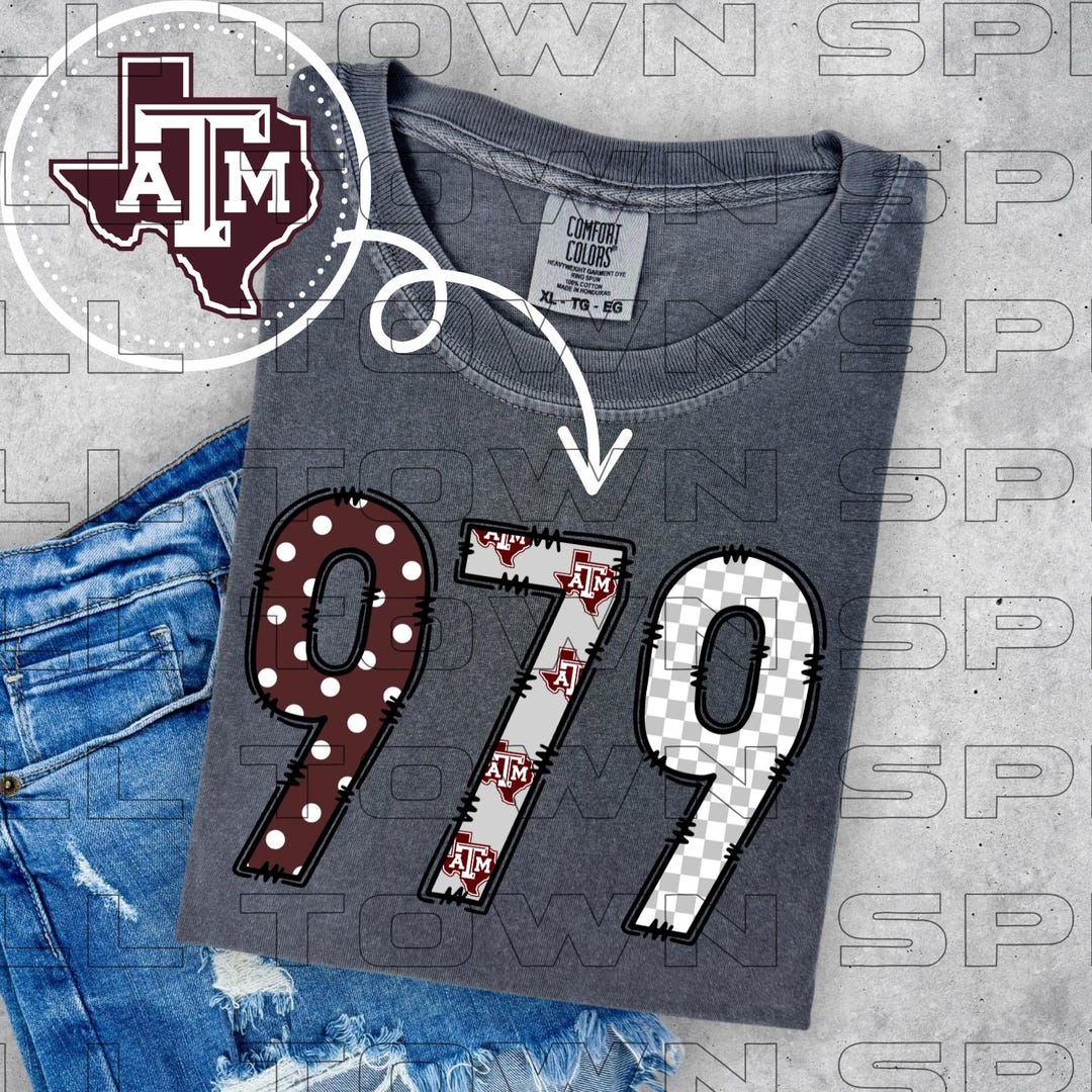 CUSTOM Retro Area Code Png|aggies|college Station Pride|979 Mascot|gig ...