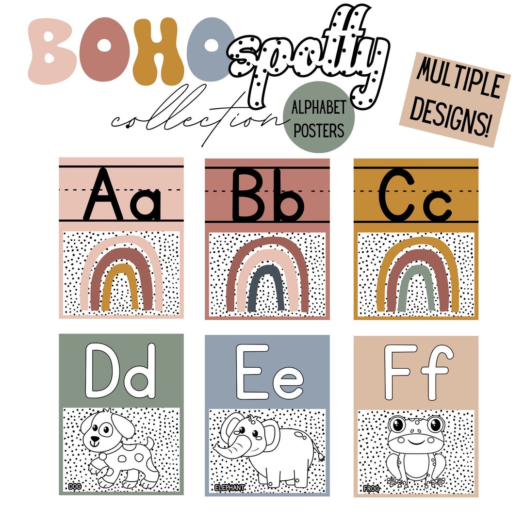 Boho Rainbow Alphabet Posters, Boho Classroom Decor, Boho Spotty ABC ...