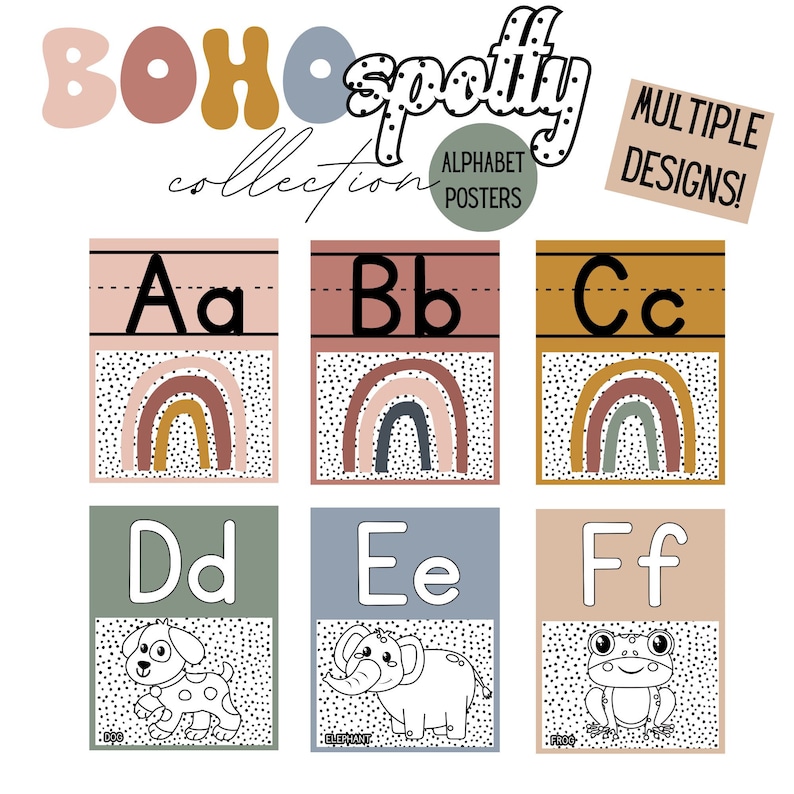 Boho Rainbow Alphabet Posters, Boho Classroom Decor, Boho Spotty ABC ...